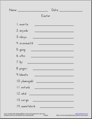 Easter Word Unscramble – Abcteach