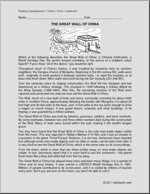 Comprehension: Great Wall of China (elem/upper elem) – Abcteach