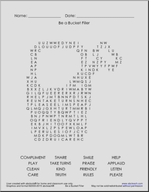 Word Search: Bucket – Be A Bucket Filler – Abcteach
