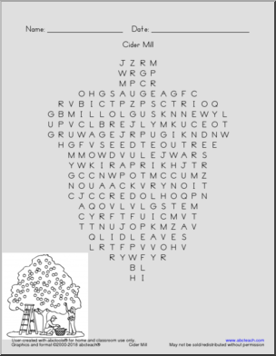 Fall: Cider Mill Word Search – Abcteach