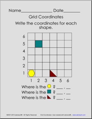 Grid Coordinates 3 – Shapes 6×6 Math – Abcteach