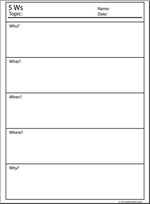 Clip Art: Five Ws Organizer 1 Portrait B&W – Abcteach
