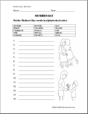 Mother’s Day (elem) ABC Order – Abcteach