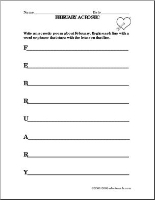 Acrostic Form: February – Abcteach