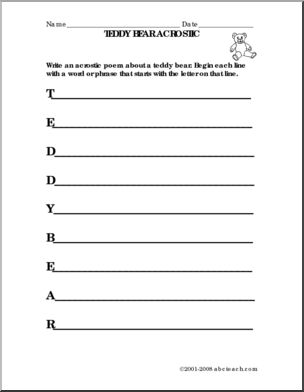 Acrostic Form: Teddy Bear – Abcteach
