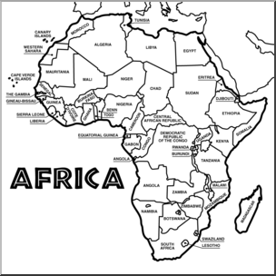 Clip Art: Africa Map B&W Labeled – Abcteach