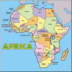 Clip Art: Africa Map Color Labeled – Abcteach