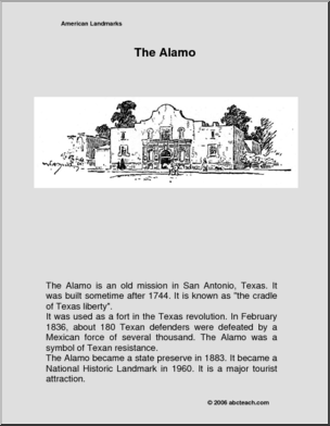 Color and Read: U. S. Landmark – The Alamo (primary) – Abcteach