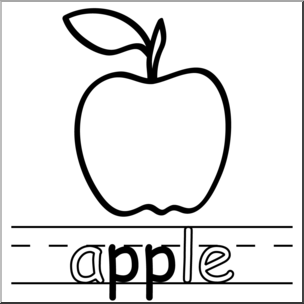 Clip Art: Basic Words: Double Consonants PP: Apple B&W – Abcteach