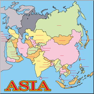 Clip Art: Asia Map B&W Labeled – Abcteach