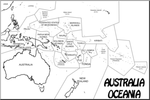 Clip Art: Australia and Oceania Map B&W Labeled – Abcteach