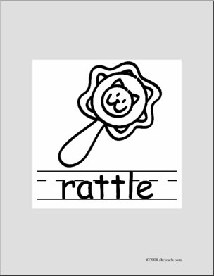 Clip Art: Basic Words: Rattle B/W (poster) – Abcteach