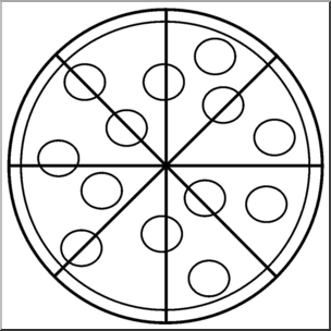 Clip Art: Basic Shapes: Pepperoni Pizza B&W – Abcteach
