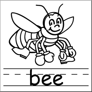 Clip Art: Basic Words: Bee B&W Labeled – Abcteach