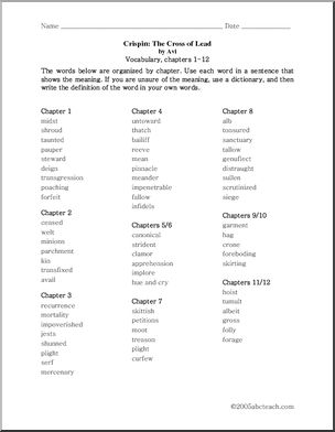 Crispin The Cross of Lead (vocabulary) Book – Abcteach