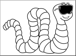 Clip Art: Cartoon Bookworm 3 B&W – Abcteach