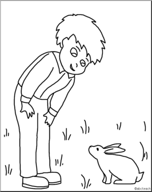 Clip Art: Kids: Boy & Bunny B&W – Abcteach