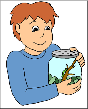 Clip Art: Kids: Boy with Caterpillar Color – Abcteach