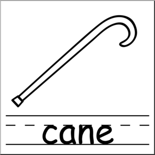 Clip Art: Basic Words: Cane B&W Labeled – Abcteach