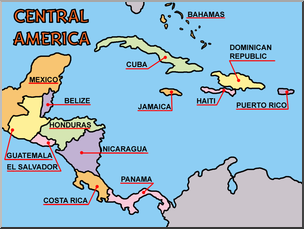Clip Art: Central America Map Color Labeled – Abcteach