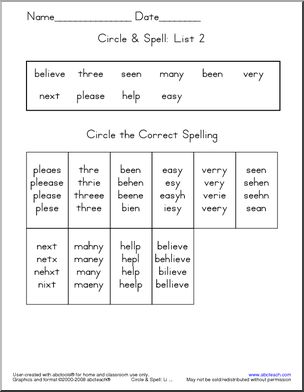 List 2 (boxes)’ Circle & Spell – Abcteach