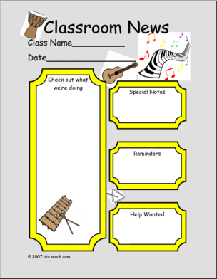 Classroom Newsletter: Music theme (color) – Abcteach