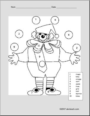 French: Clown Color by Number Word – Abcteach