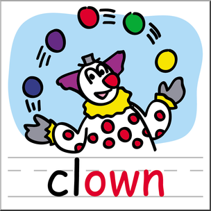 Clip Art: Basic Words: -own Phonics: Clown Color – Abcteach