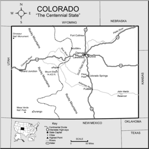 Clip Art: US State Maps: Colorado Grayscale Detailed – Abcteach