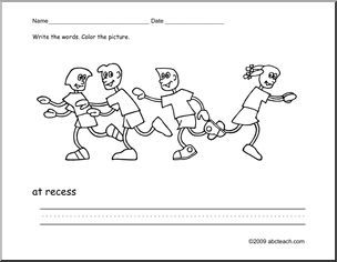 Coloring Page: Write and Color “at recess” (ESL) – Abcteach