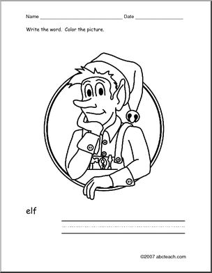 Coloring Page: Write and Color “Elf” (ESL) – Abcteach