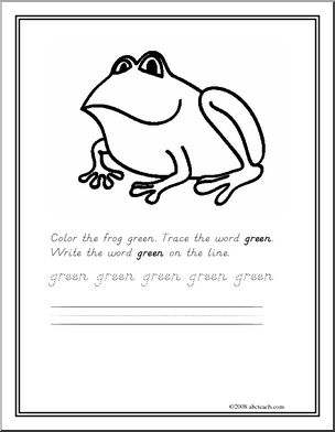 Trace and Color: Green – Frog – Abcteach