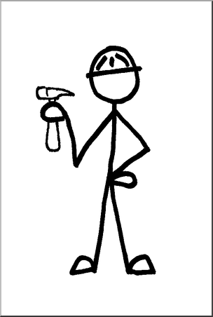 Clip Art: Stick Guy Construction Worker B&W – Abcteach