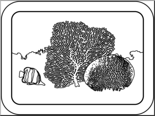 Clip Art: Habitat Button: Coral Reef B&W – Abcteach