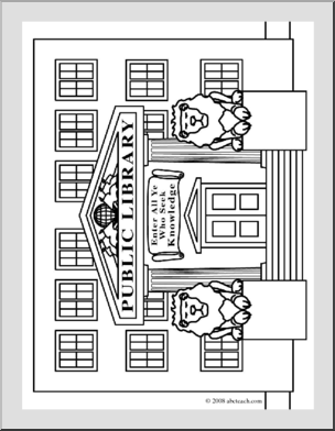 Clip Art: Buildings: Library (coloring page) – Abcteach