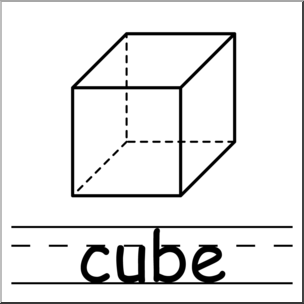 Clip Art: 3D Solids: Cube B&W 2 Labeled – Abcteach