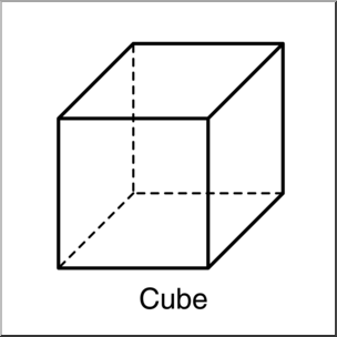 Clip Art: 3D Solids: Cube B&W Labeled – Abcteach