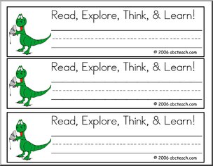 Desk Tag: Read, Explore, Think & Learn! (dinosaur) – Abcteach
