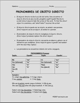 Spanish: Pronombres de Objeto Directo – ExplicaciÃ›n y prÂ·ctica ...