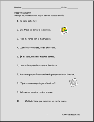 Spanish: Pronombres de Objeto Directo – PrÂ·ctica 1 (secundaria) – Abcteach