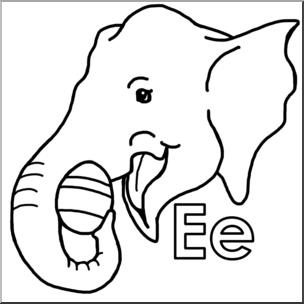 Clip Art: Alphabet Animals: E – Elephant Eats an Egg (B&W) – Abcteach