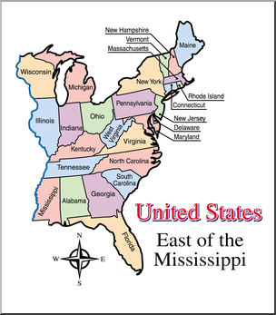 Clip Art: US Map: Eastern States Color Labeled – Abcteach