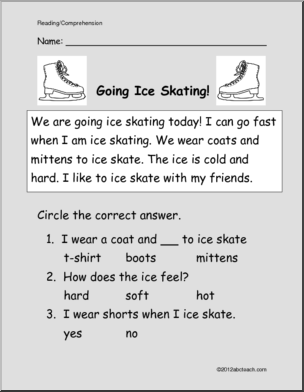 Easy Reading Comprehension: Ice Skating (primary) – Abcteach