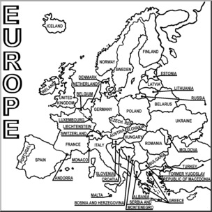 Clip Art: Europe Map B&W Labeled – Abcteach