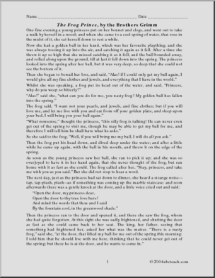 The Frog Prince (elementary) Comprehension – Abcteach