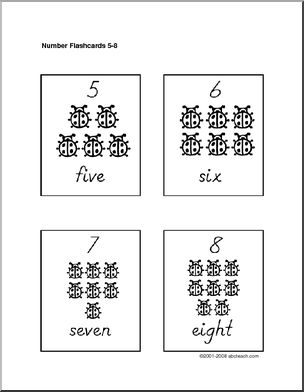 Numbers 5-8 (ladybugs, b/w) Flashcards – Abcteach