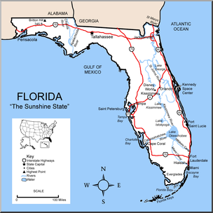 Clip Art: US State Maps: Florida Color Detailed – Abcteach