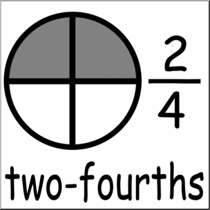Clip Art: Labeled Fractions: 04 2/4 Two Fourths Grayscale – Abcteach