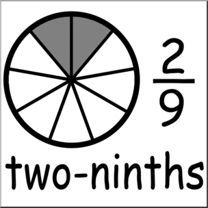 Clip Art: Labeled Fractions: 09 2/9 Two Ninths B&W – Abcteach