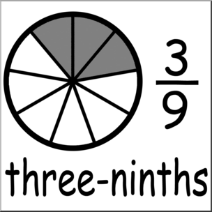 Clip Art: Labeled Fractions: 09 3/9 Three Ninths B&W – Abcteach